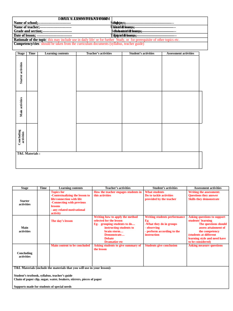 Daily Lesson Plan (Template)(1) | PDF | Teachers | Procedural Knowledge