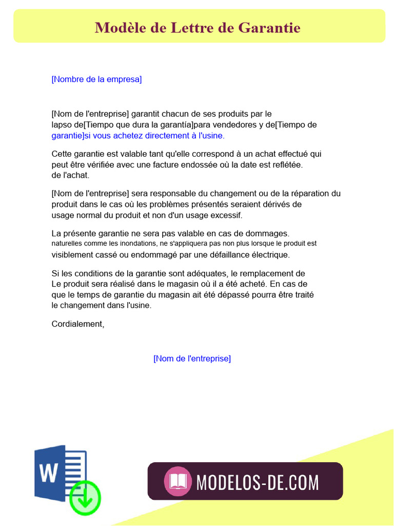 Modèle de Lettre de Garantie Produit | PDF