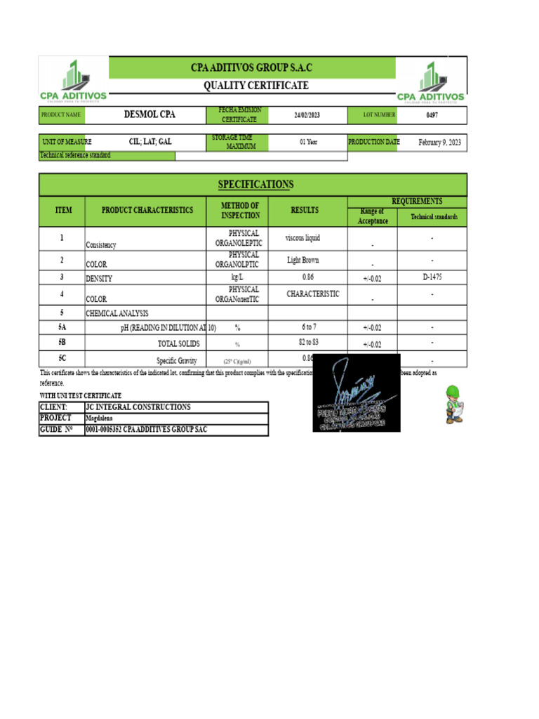 Release Agent Quality Certificate | PDF