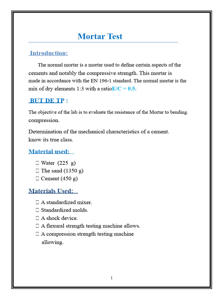 Test 2 Mortar | PDF | Mortar (Masonry) | Cement