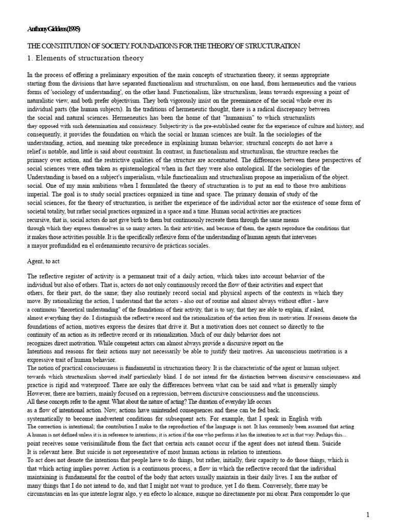 Structuration Theory: Key Concepts Explained | PDF | Intention | Motivation