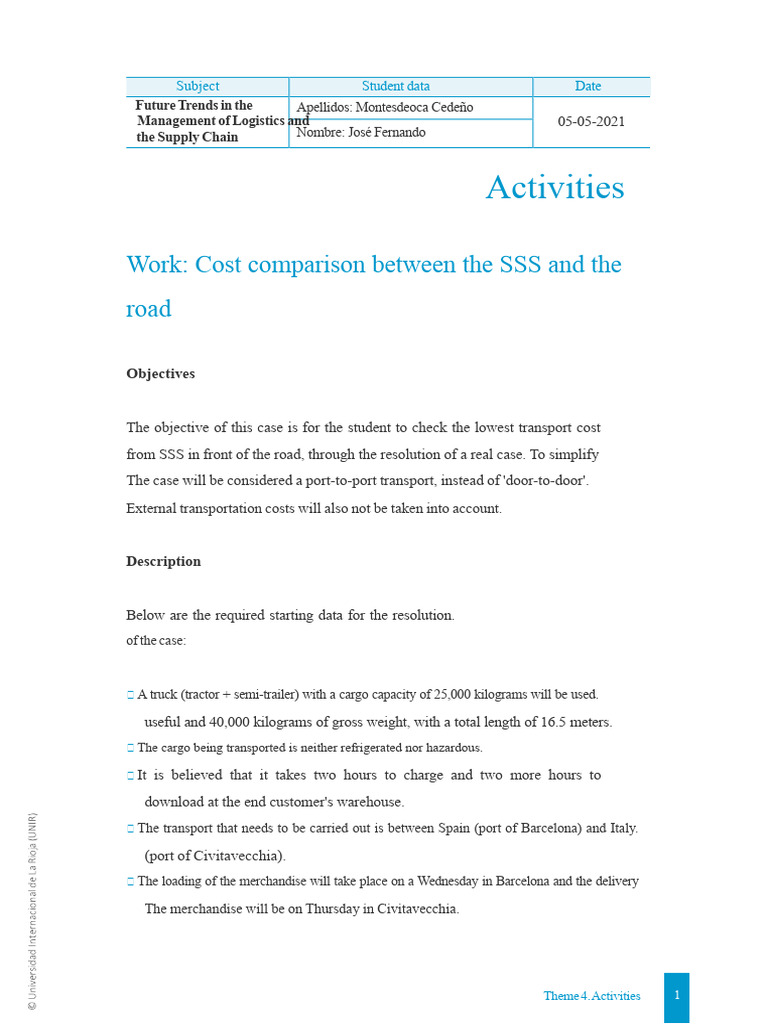 Comparative Work Between The SSS and The Road 05-05 | PDF | Logistics ...