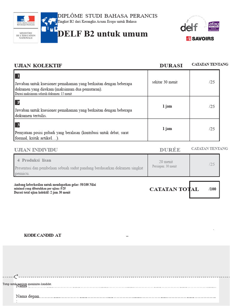 Ujian DELF B2: Format dan Penilaian | PDF