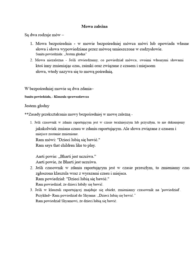 Mowa Zależna-1 | PDF