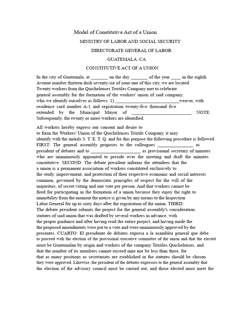 Constitutive Act for Textile Workers Union | PDF | Committee | Government