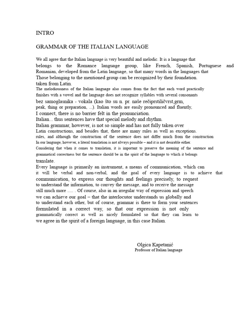 Little Grammar of The Italian Language 2 | PDF | Verb | Grammatical Gender