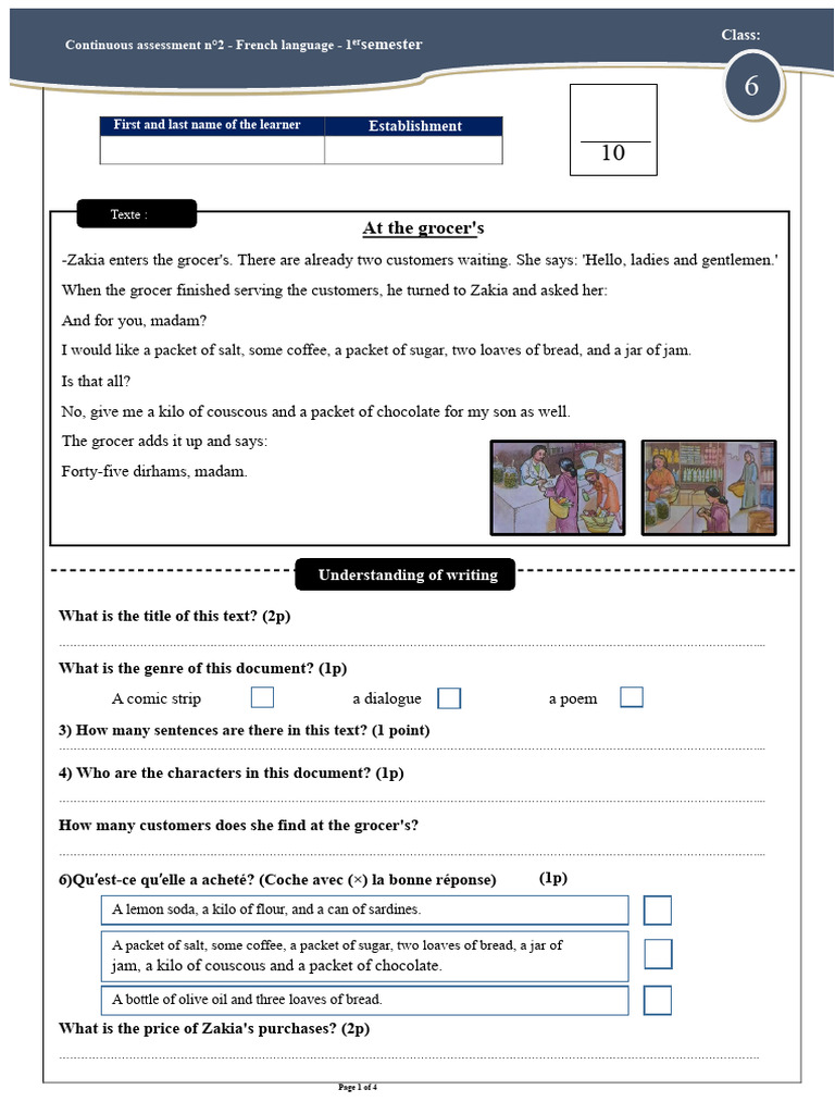 French Test 2 Sixth Grade Example | PDF | Grammatical Conjugation ...