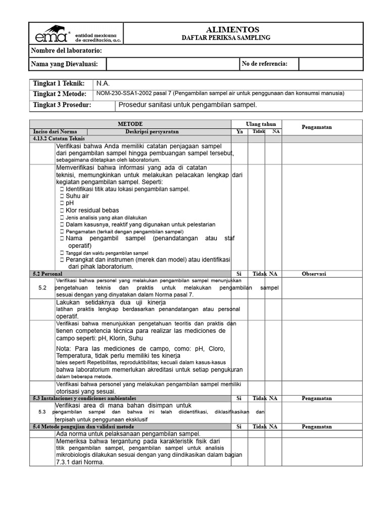 Daftar Periksa Pengambilan Sampel Air | PDF