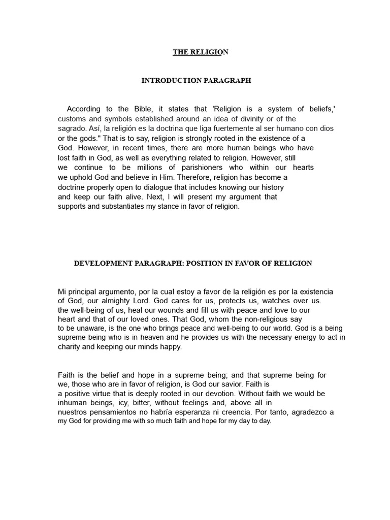 Position in Favor of Religion | PDF | God | Faith