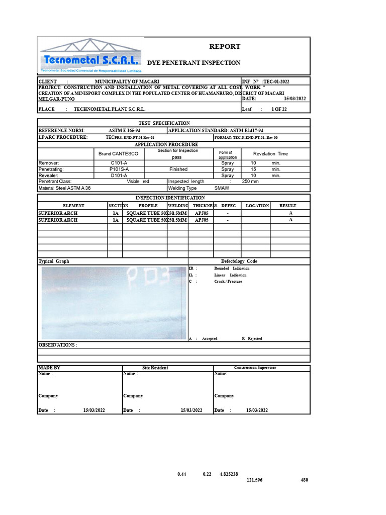 Penetrant Liquid Report 1 | PDF | Welding | Construction