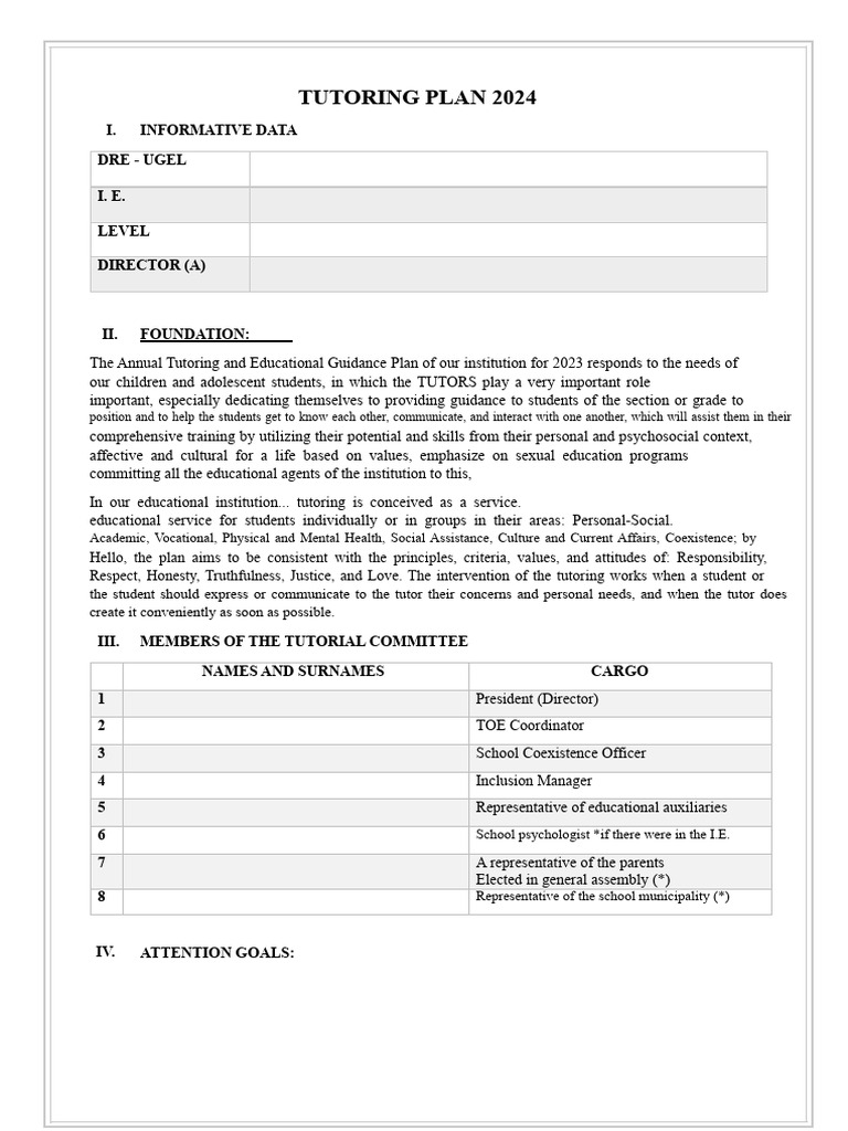 Tutoring Plan 2024 | PDF | Well Being | Social Psychology