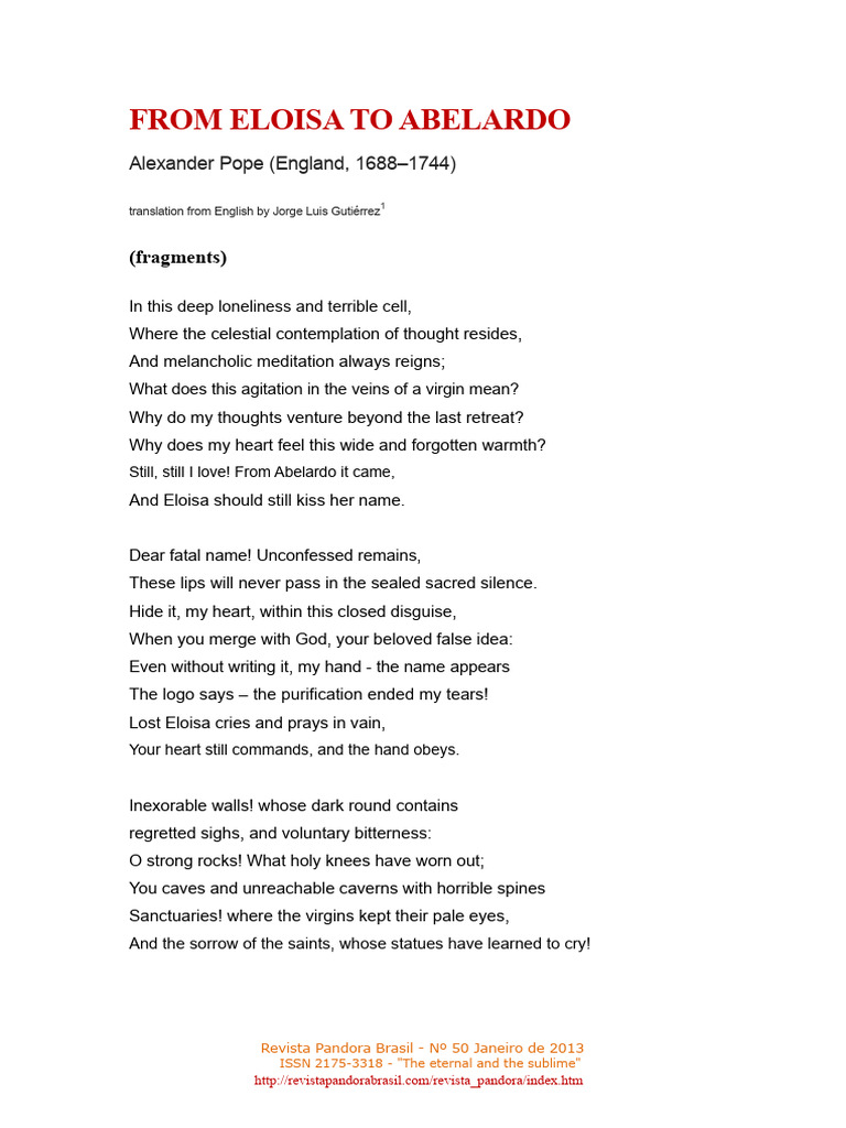 Alexander Pope - From Eloisa To Abelard | PDF