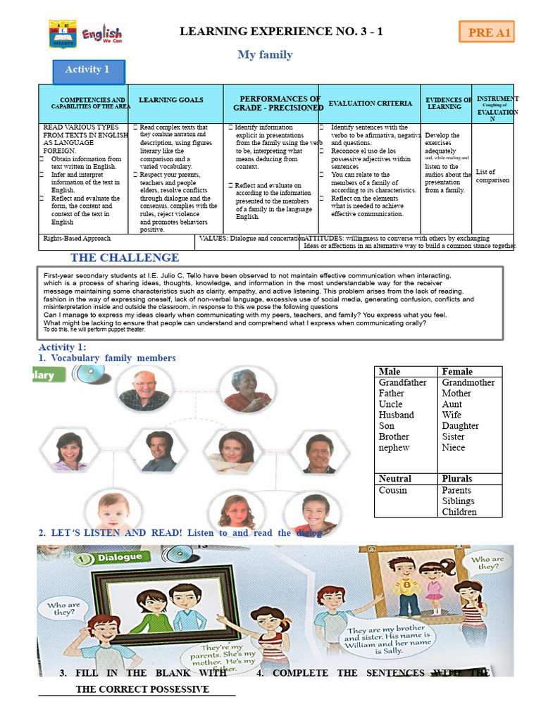 My Family! Pre A1-1° Unit of Learning 3 Section 1 | PDF | English ...