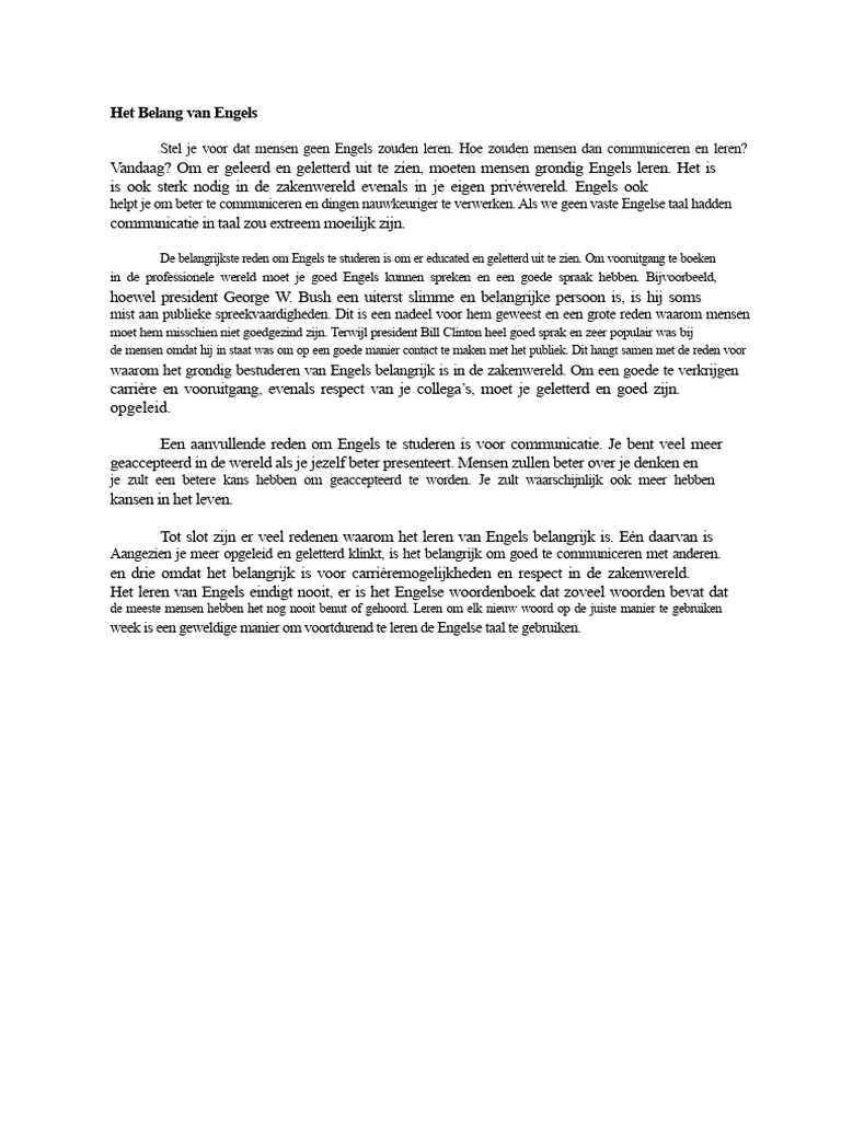 Belang Van Het Engels Essay | PDF