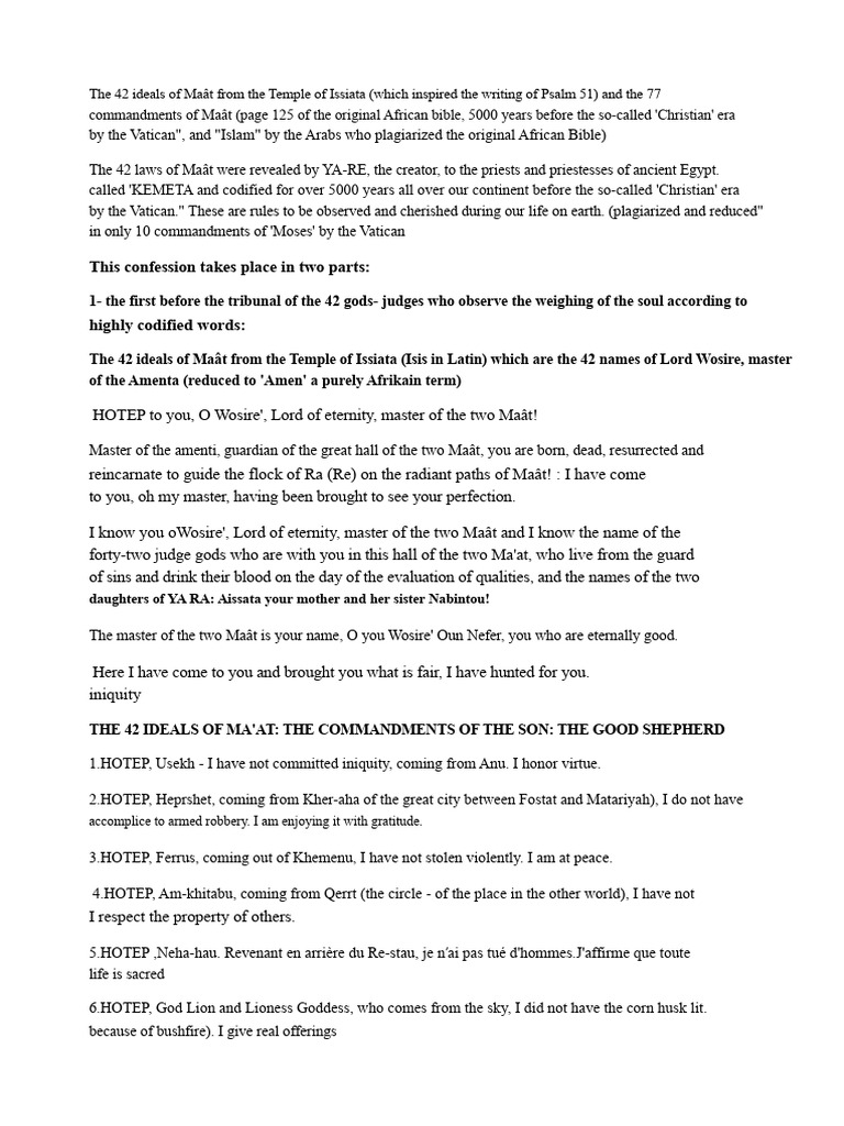 42 Ideals and 77 Commandments of Maât | PDF