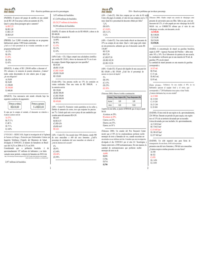 D16 (3 Serie - EM - Mat.) - Blog Del Prof. Warles | PDF