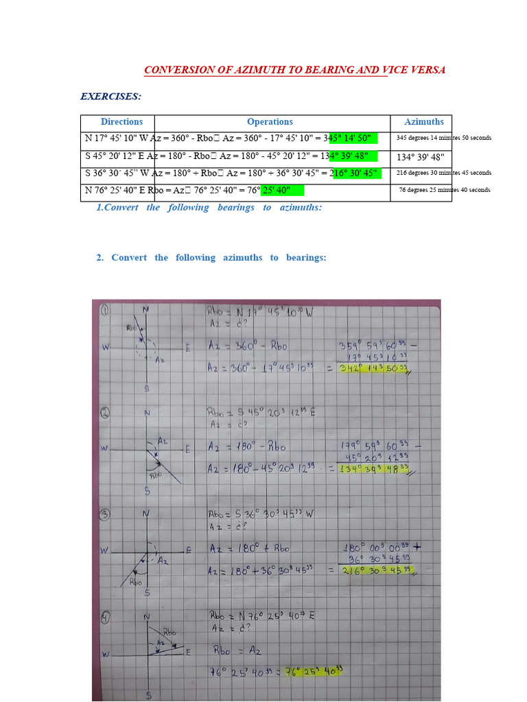 Azimuth to Bearing Conversion Guide | PDF