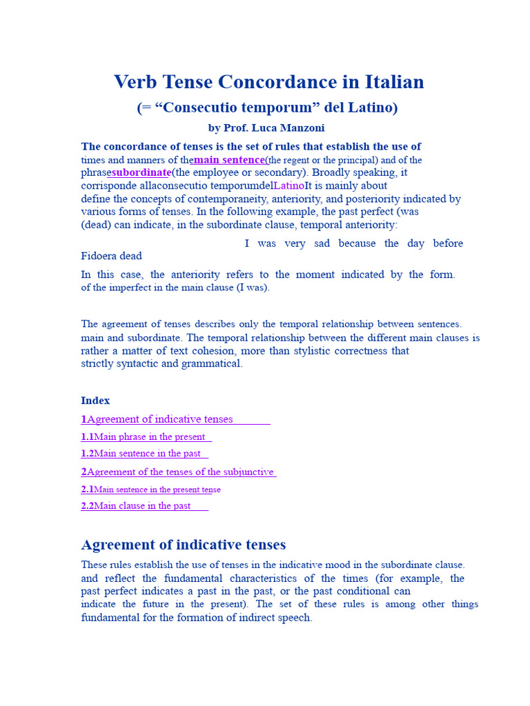 Agreement of Tenses in Italian | PDF | Grammatical Tense | Linguistic ...