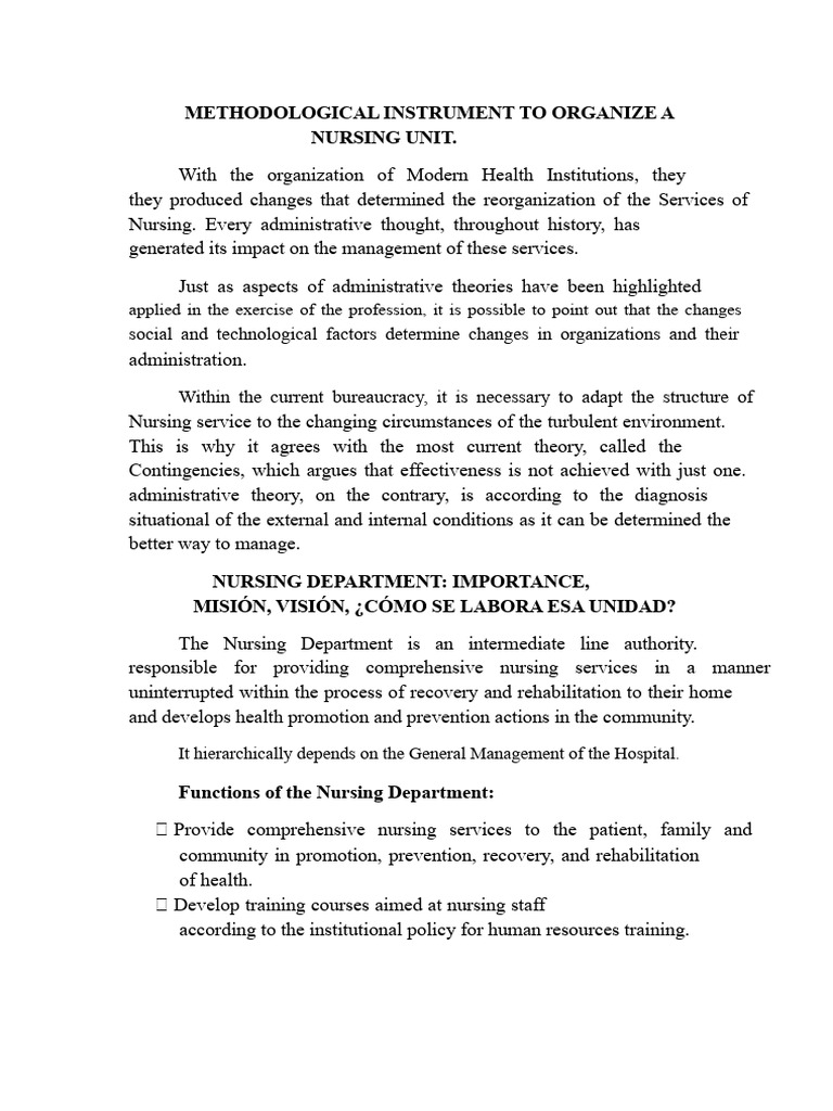Methodological Instrument For Organizing A Nursing Unit | PDF | Nursing ...