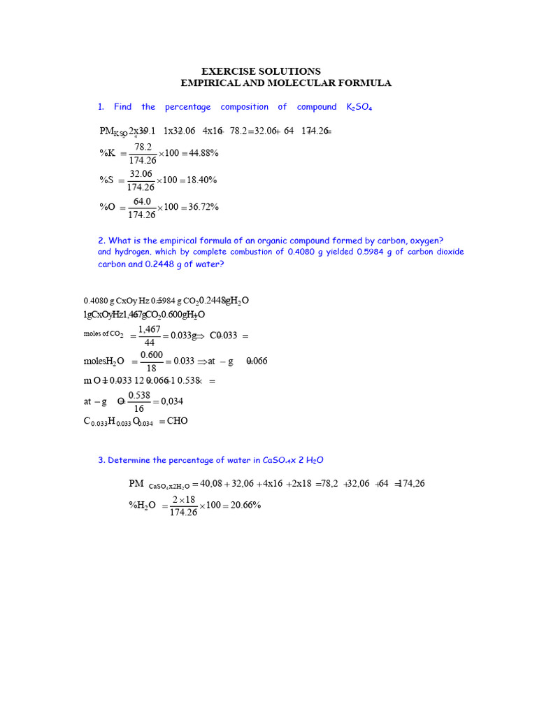 05 - Solution Empirical and Molecular Formula | PDF | Mole (Unit ...