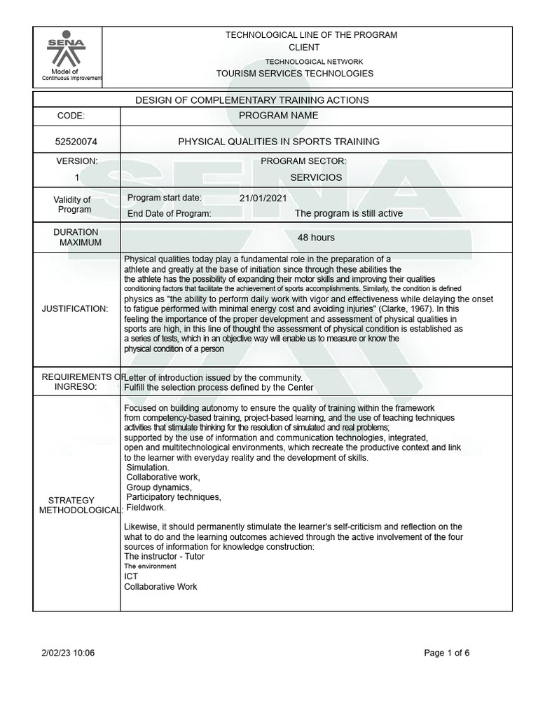 Physical Training Program Overview | PDF | Methodology | Evaluation