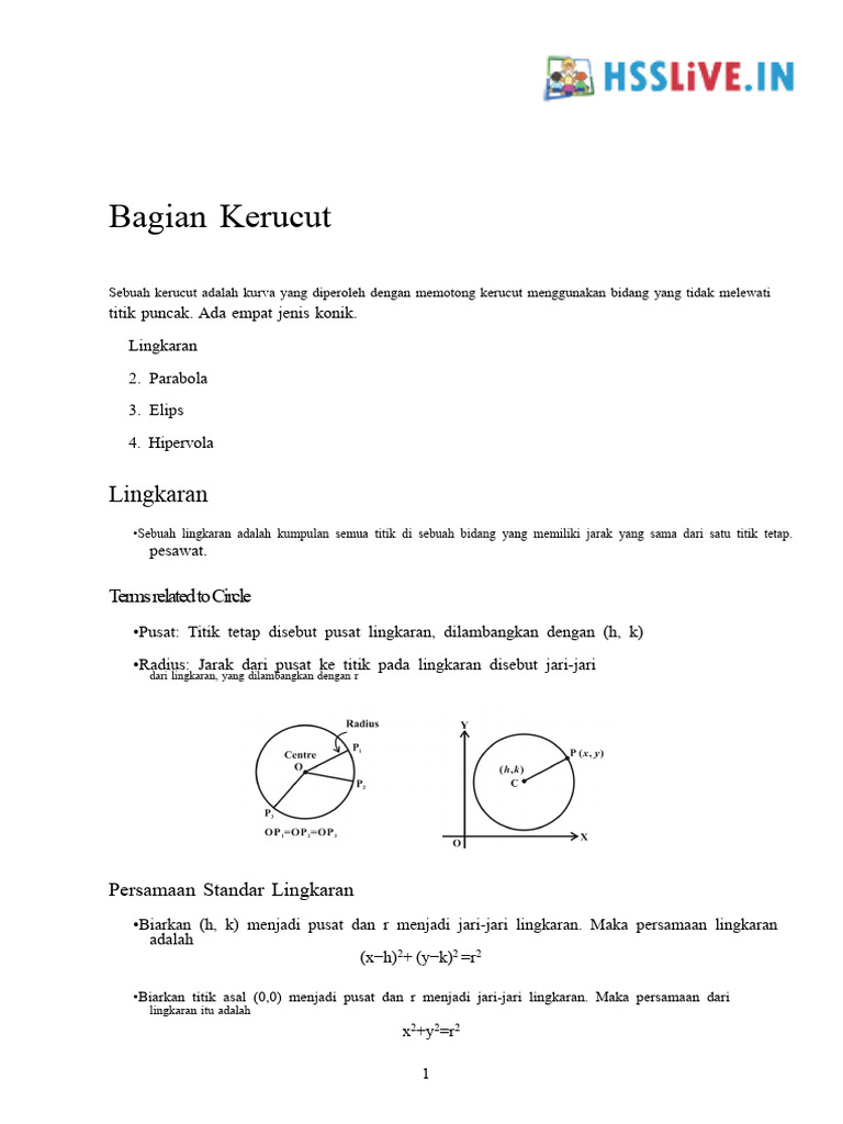 Hsslive XI Matematika Bab 11 Bagian Kerucut | PDF