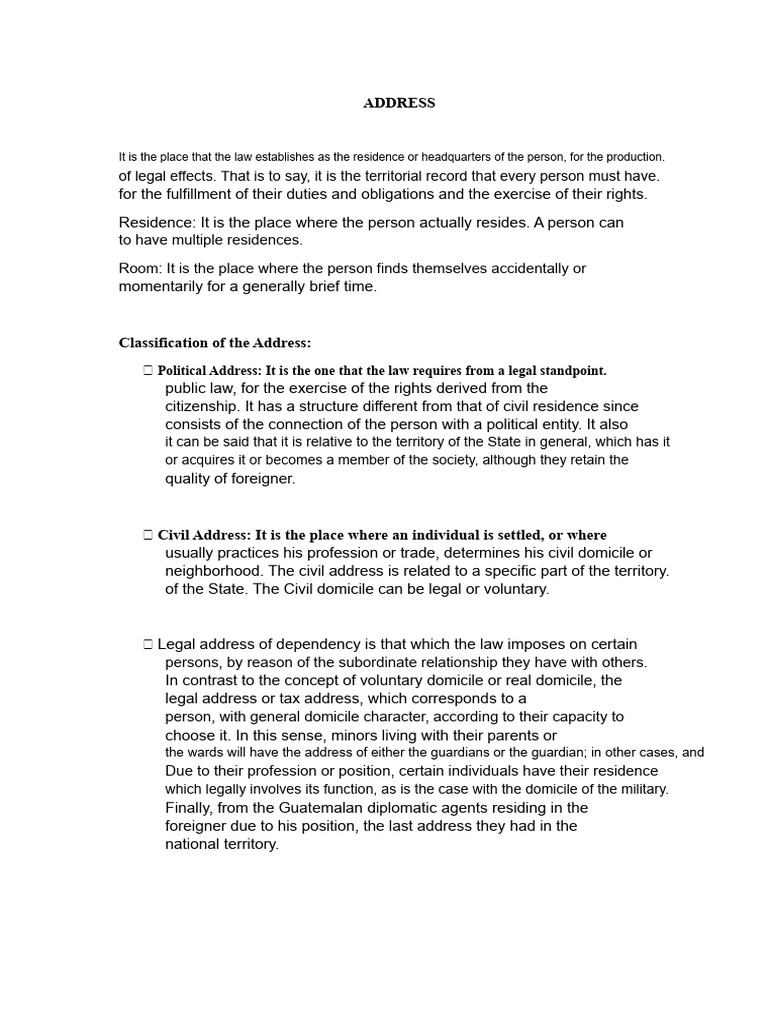 Types of Address | PDF | Domicile (Law) | Marriage