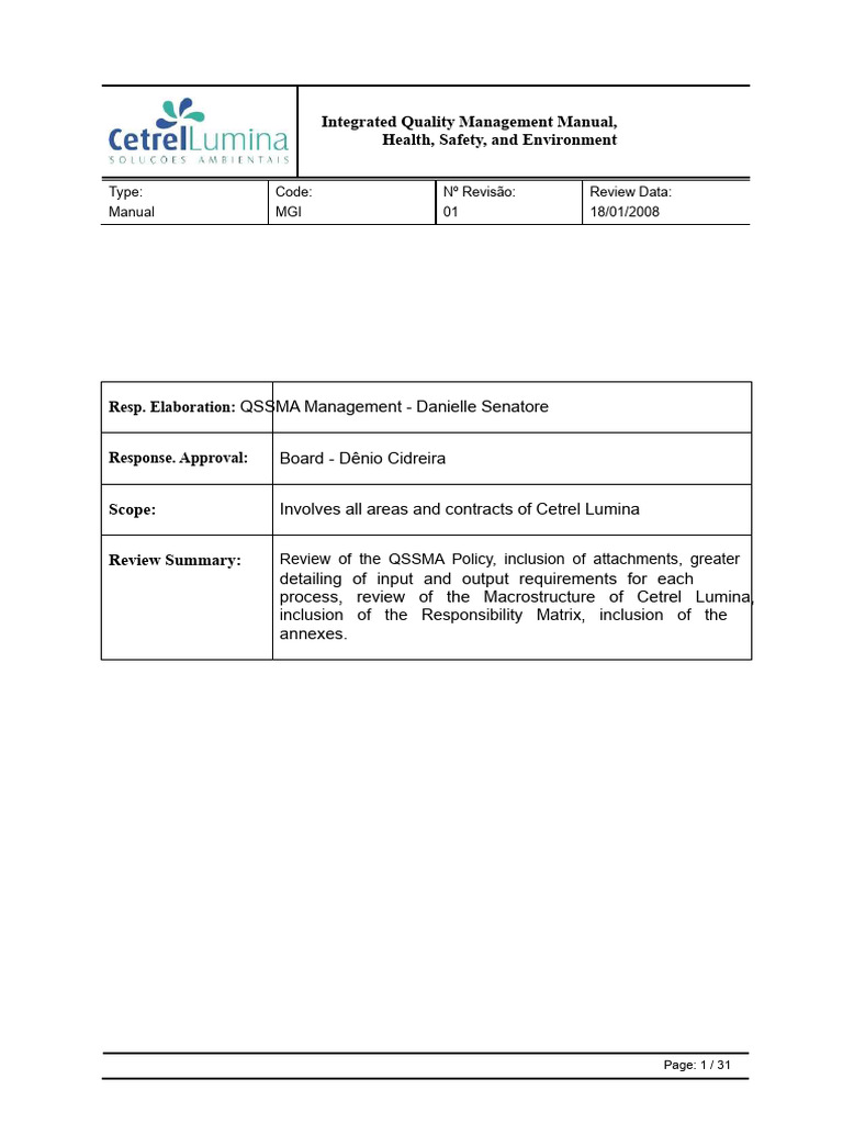 Integrated Management Manual of QSSA | PDF | Safety | Regulatory Compliance