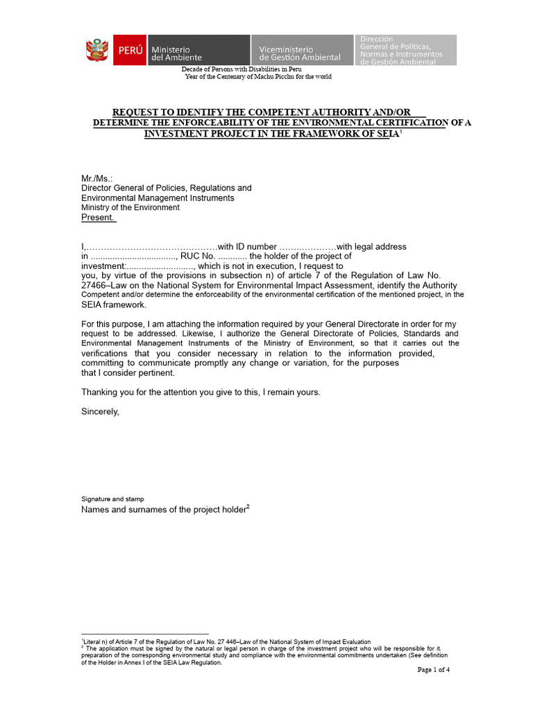 Environmental Certification Request in Peru | PDF | Natural Environment