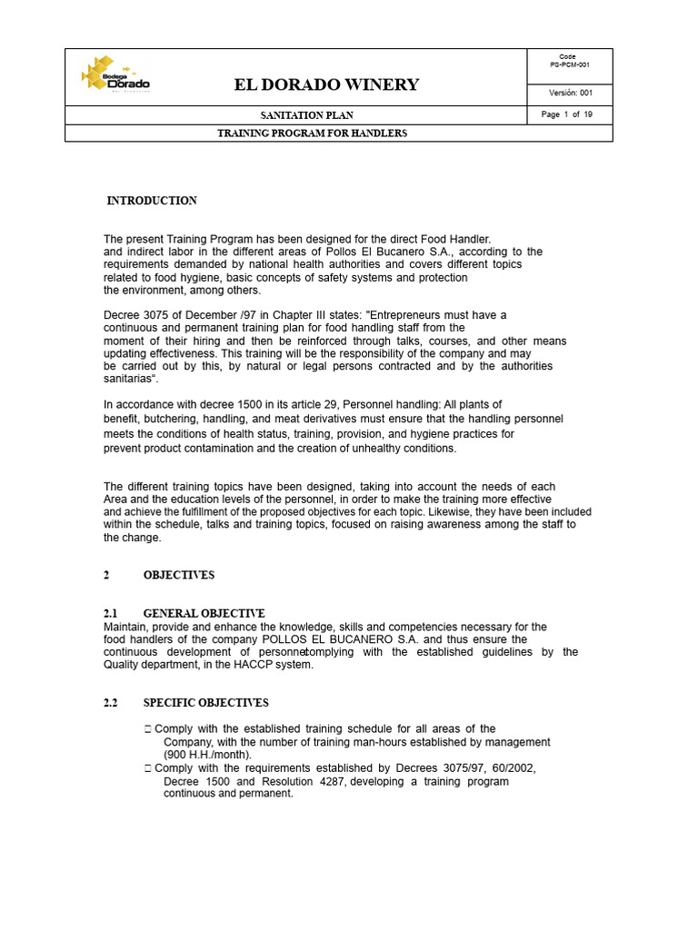 Sanitation Training Program for Food Handlers | PDF | Food Safety