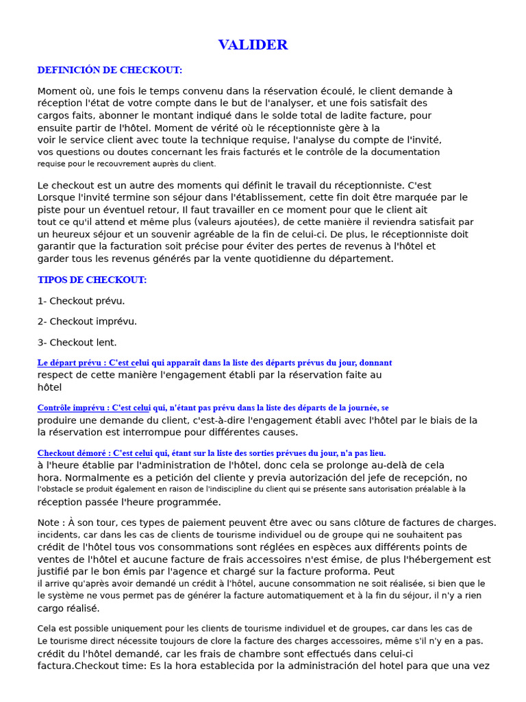 Guide complet du processus de checkout hôtelier | PDF | Facture | Crédit