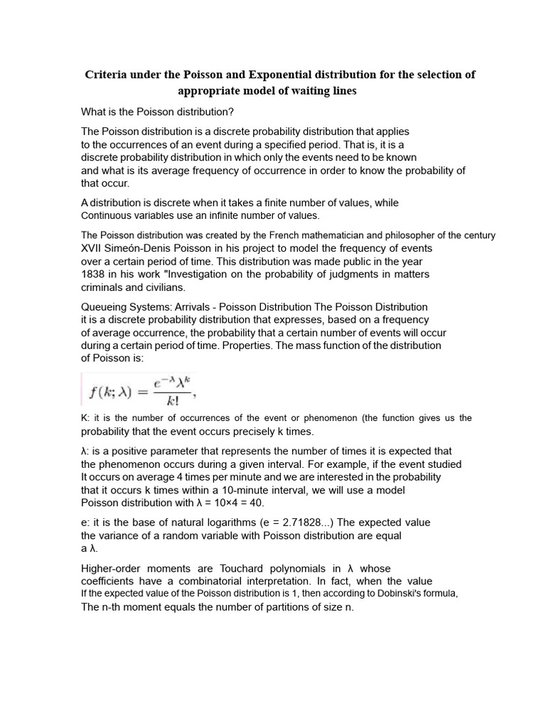 Criteria Under The Poisson and Exponential Distribution For The ...