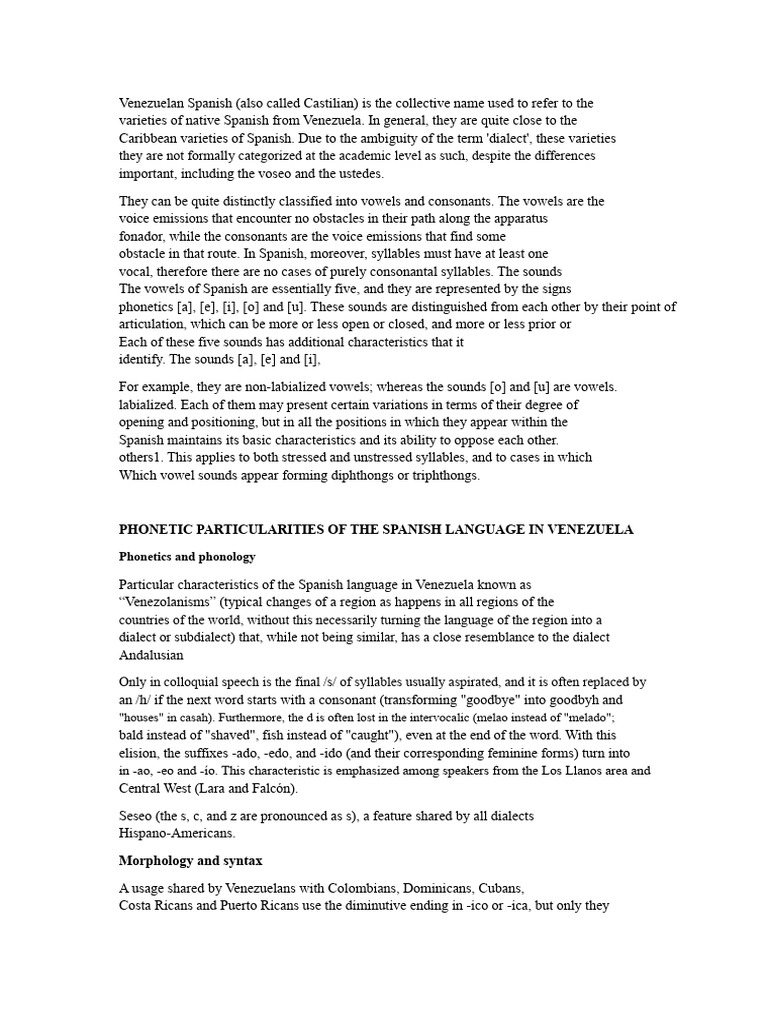 Phonetic Features of Venezuelan Spanish | PDF | Spanish Language | Vowel