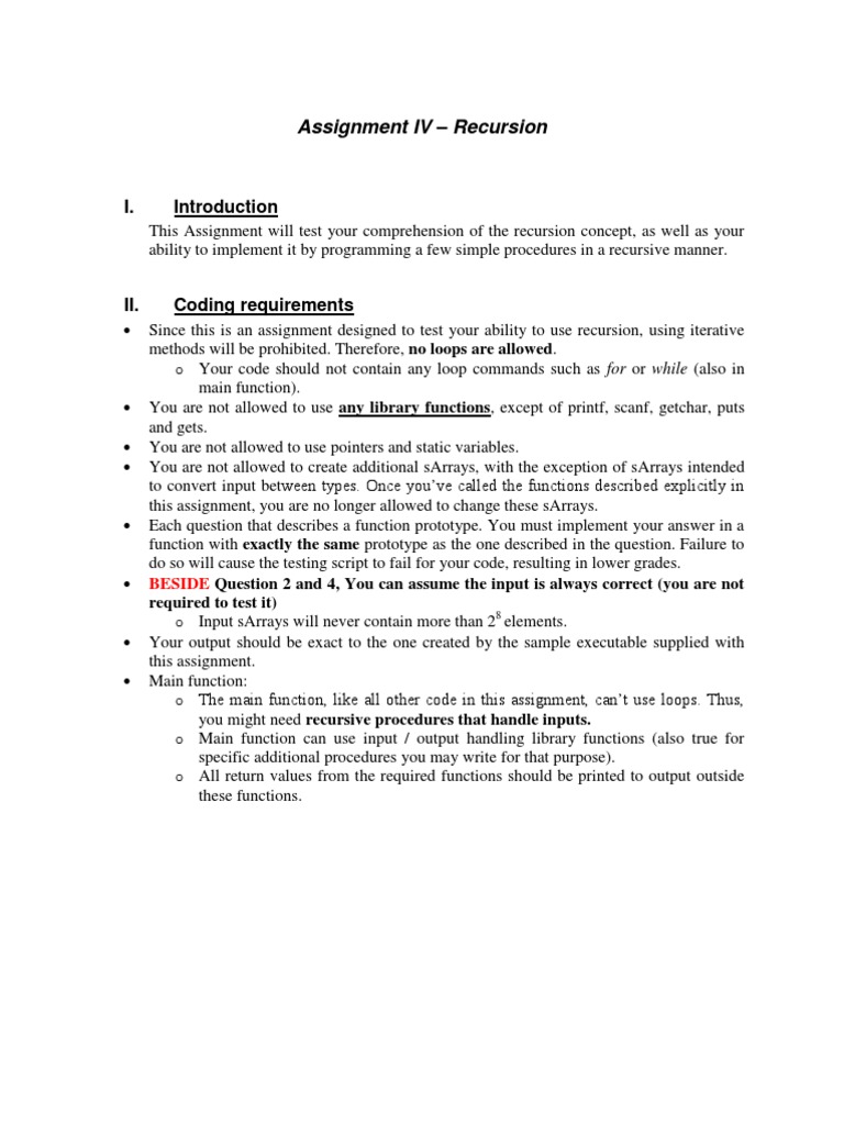 Assignment IV - Recursion: Question 2 and 4, You Can Assume The Input Is Always Correct (You Are ...