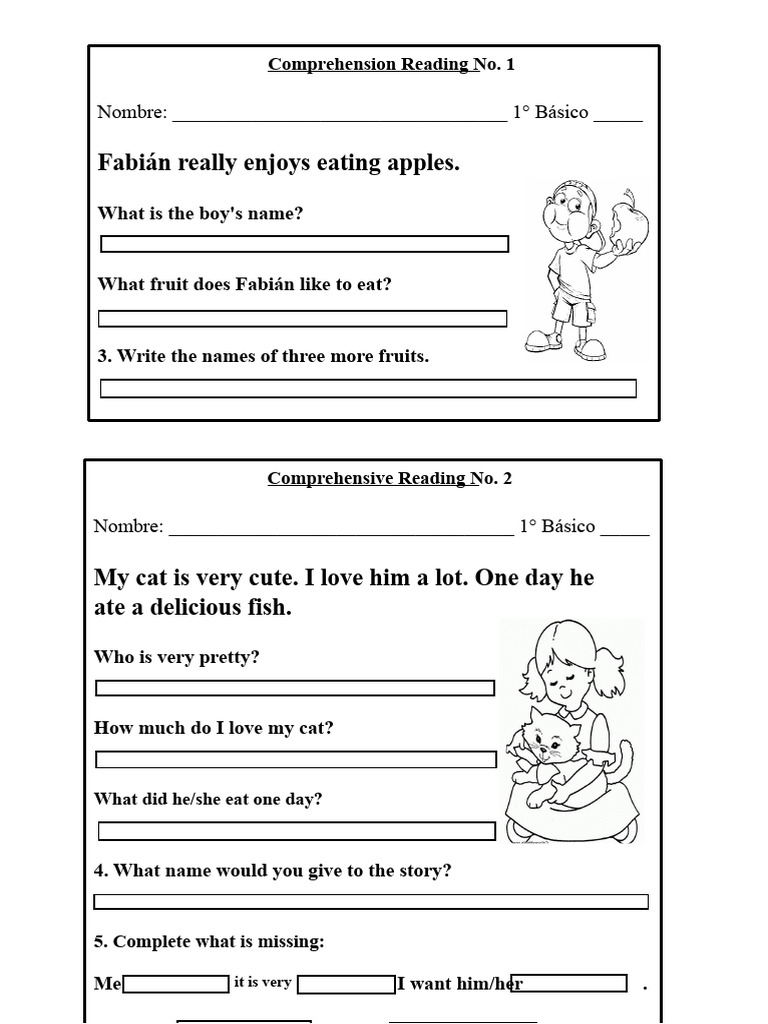 Comprehensive Reading Worksheets No. 1, 2, 3, 4 | PDF