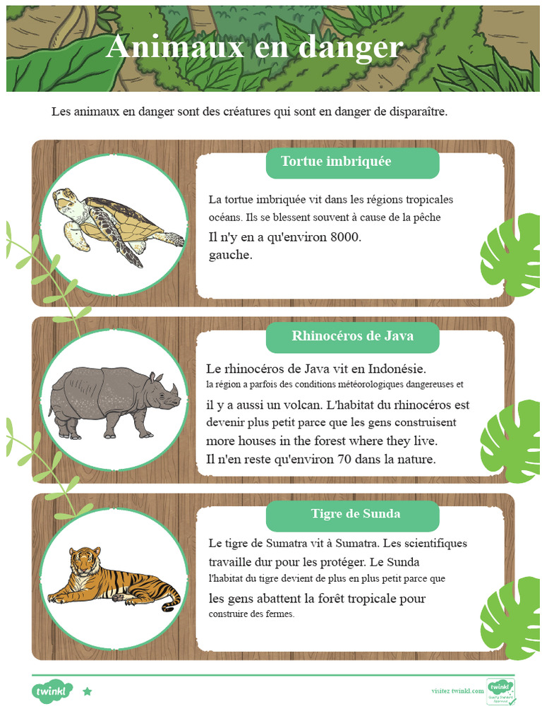 Animaux en danger : espèces menacées | PDF | Espèces menacées | Tigre