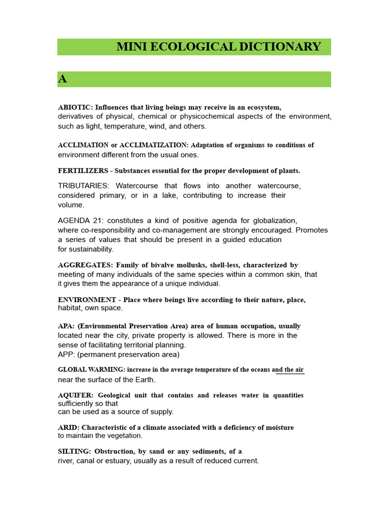 Mini Ecological Dictionary | PDF | Ecology | Ecosystem
