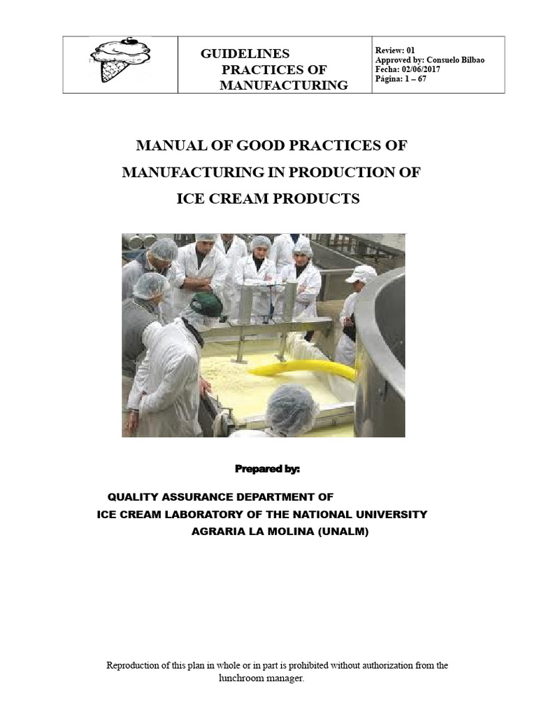 Good Manufacturing Practices Manual For Ice Cream Production | PDF ...
