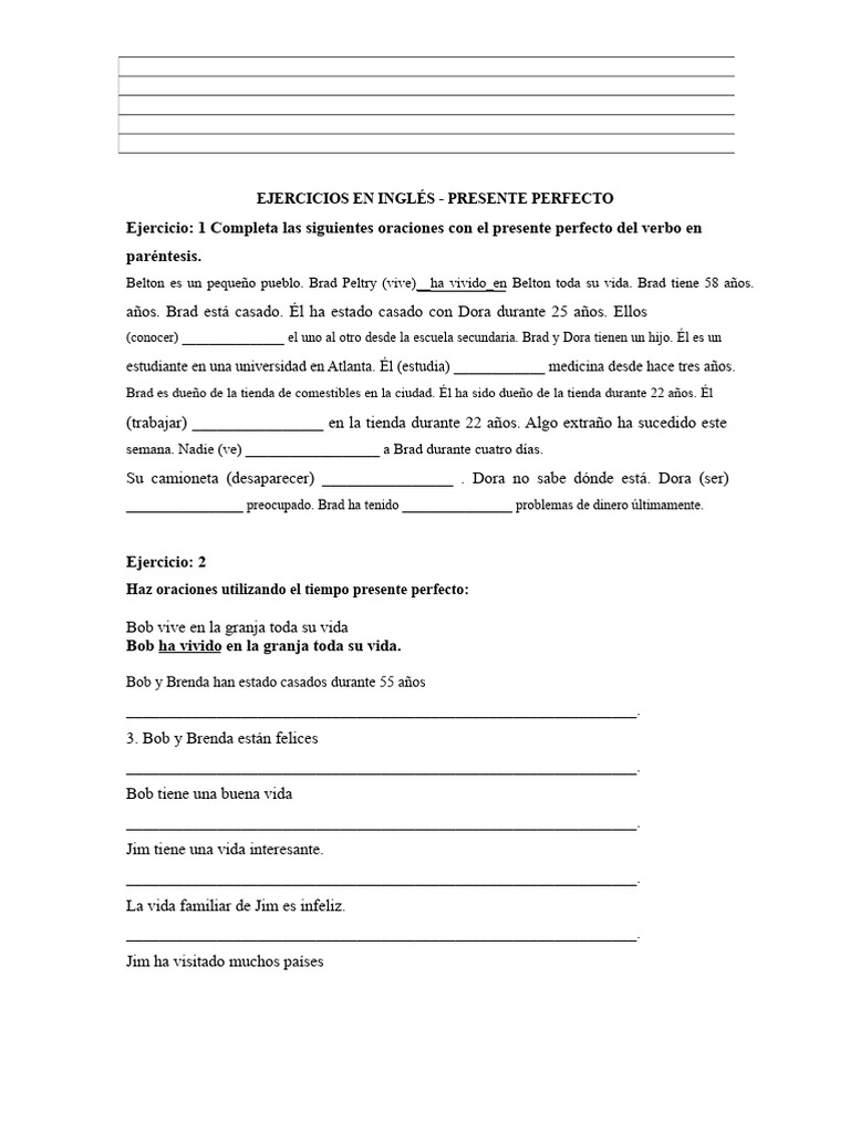 Ejercicios de Presente Perfecto en Inglés | PDF