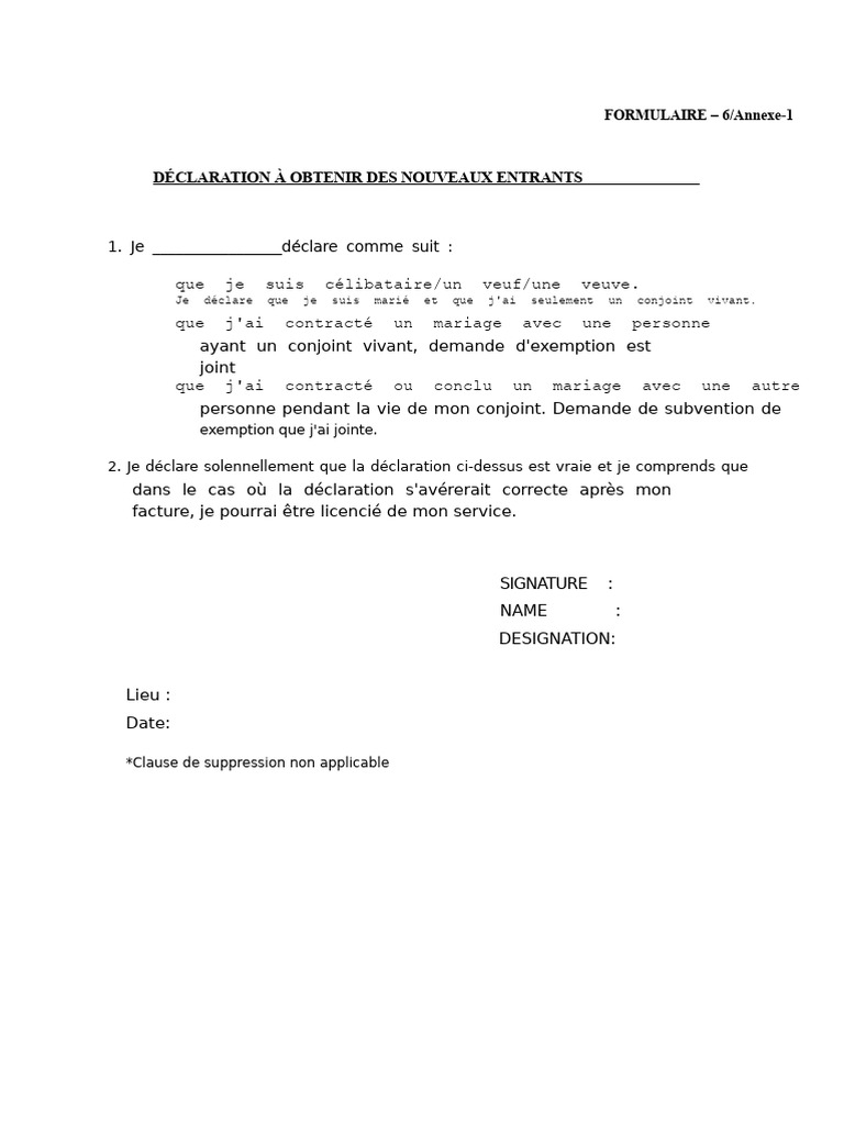 Déclaration des Nouveaux Entrants | PDF