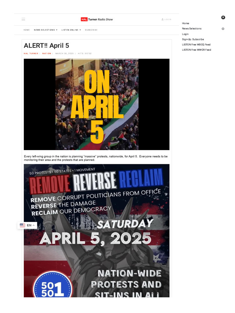 ALERT!! April 5-- Every left-wing group in the nation is planning ...