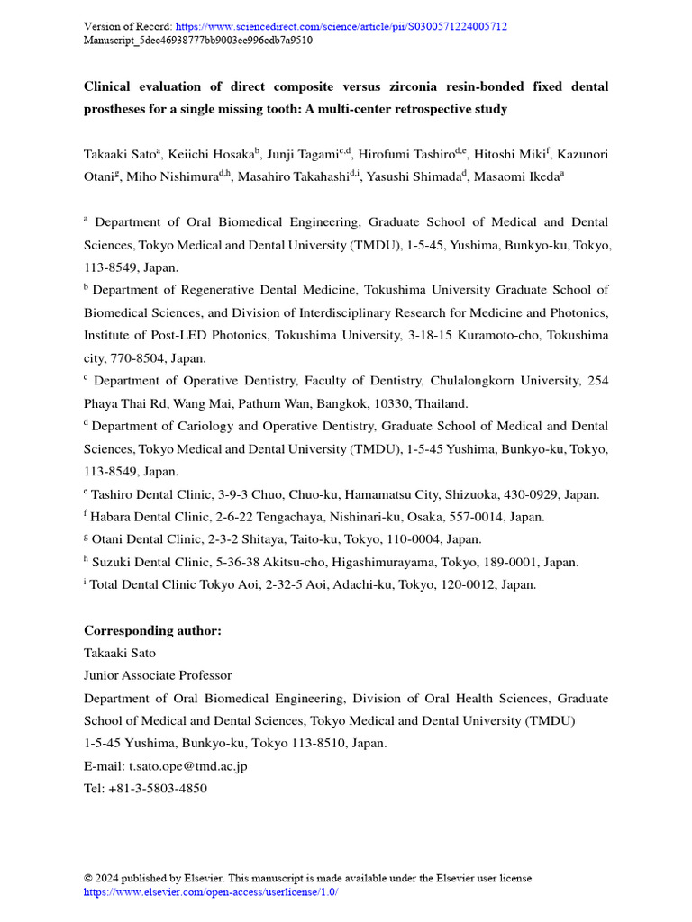 Keiichi Clinical Evaluation of Direct Composite Versus Zirconia Resin ...