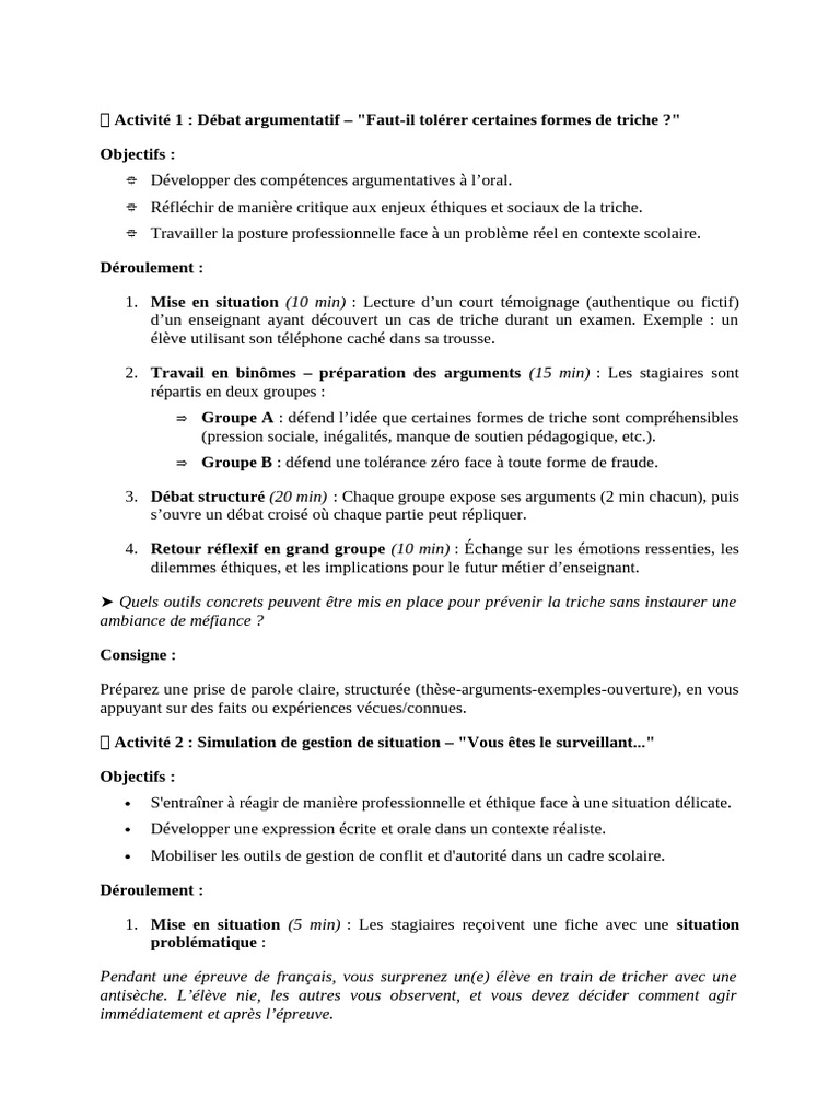 Débat et gestion de la triche en classe | PDF | Pédagogie