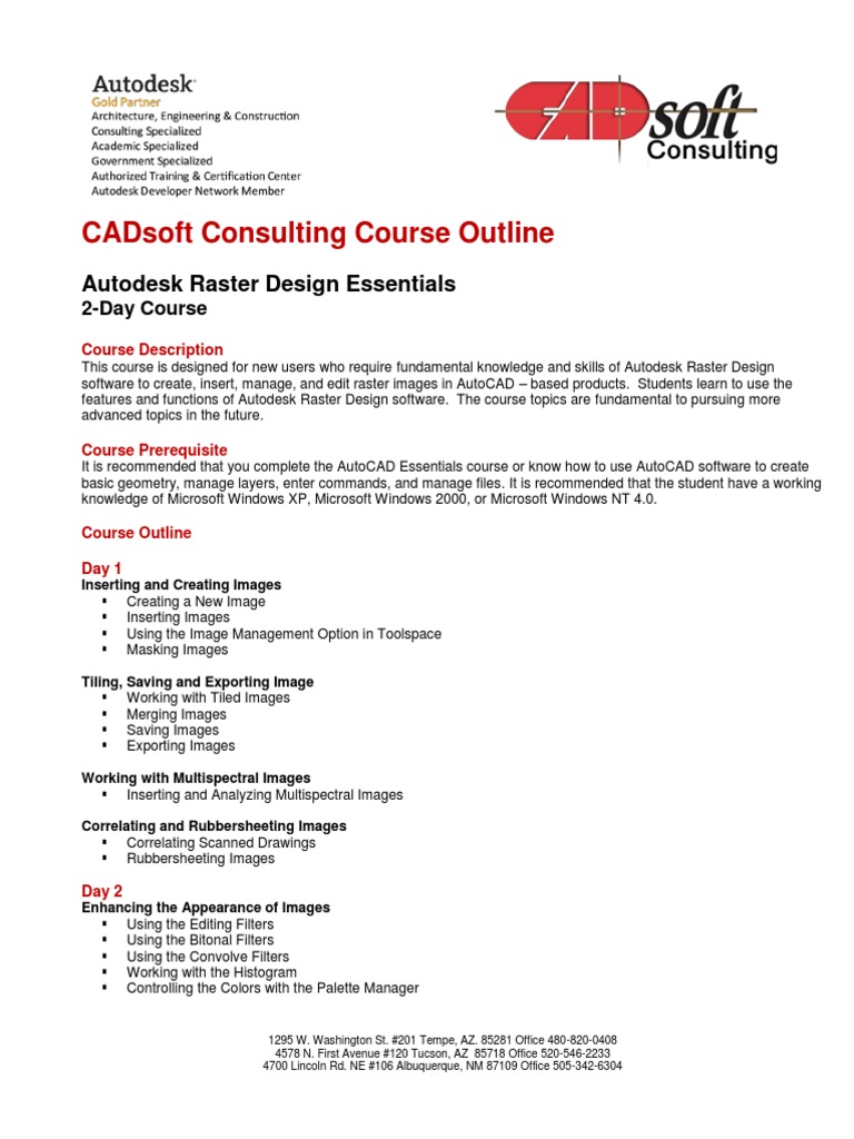CADsoft Consulting Course Outline - Raster Design Essentials | PDF