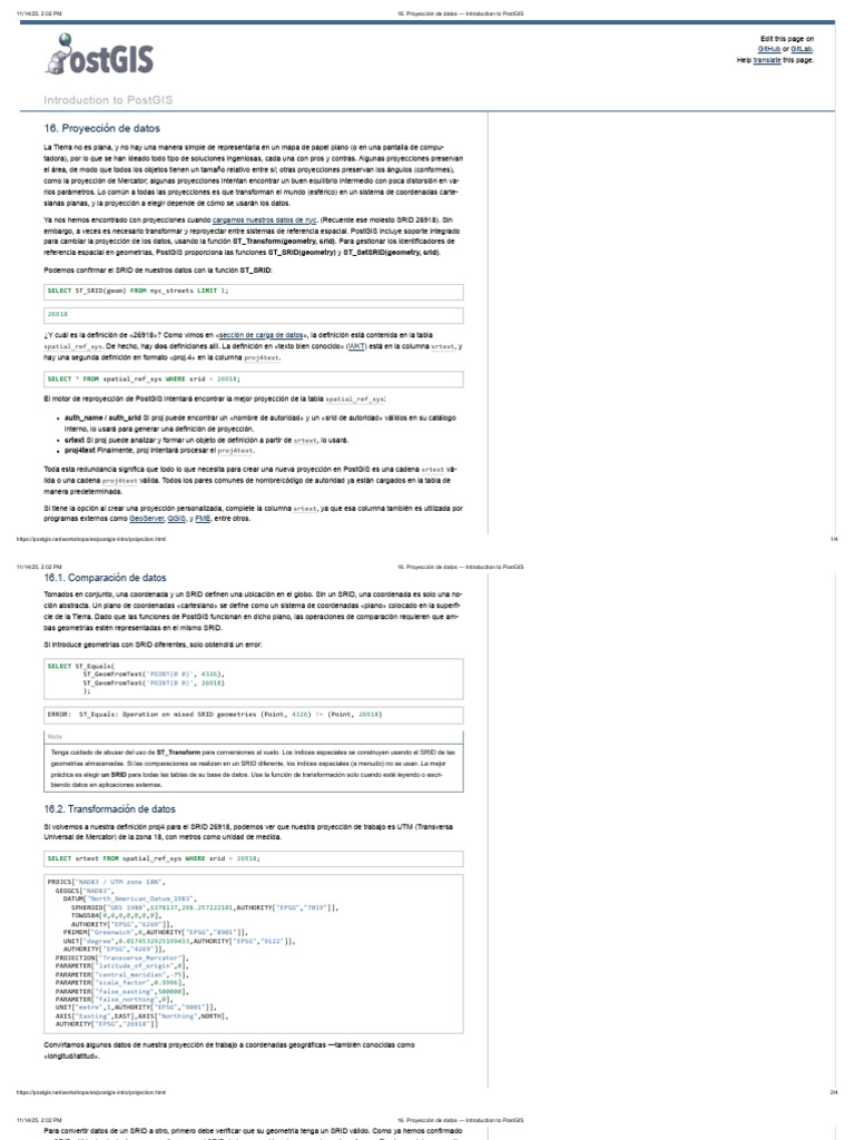 16. Proyección de datos — Introduction to PostGIS | PDF | Geografía ...