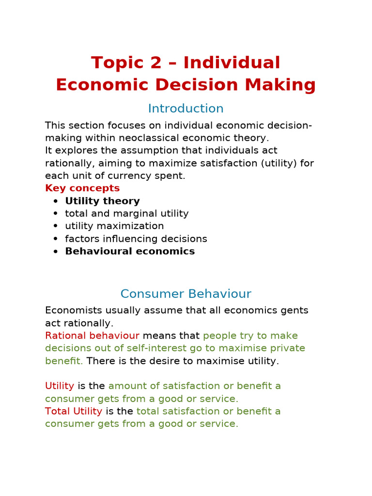 Individual Economic Decision-Making Insights | PDF | Utility ...