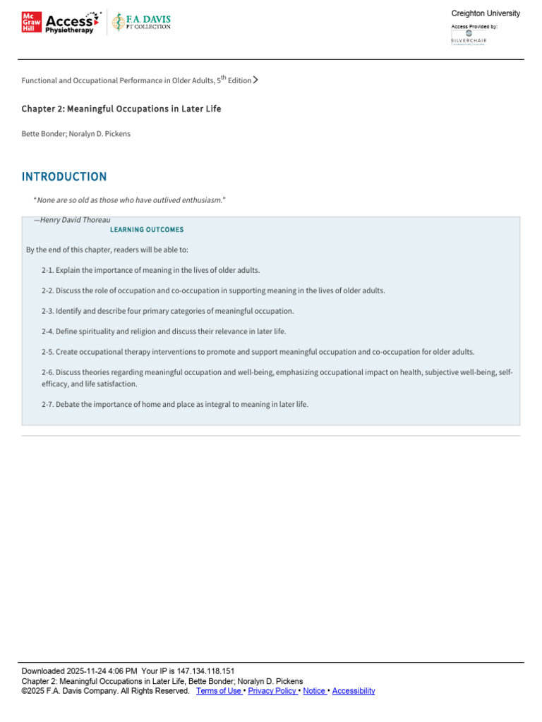 Chapter 2 - Meaningful Occupations in Later Life | PDF | Identity ...