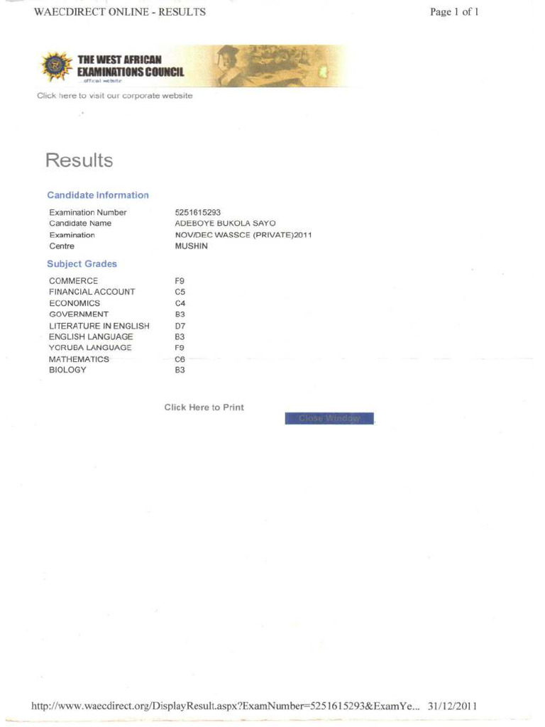 Waec Results | PDF