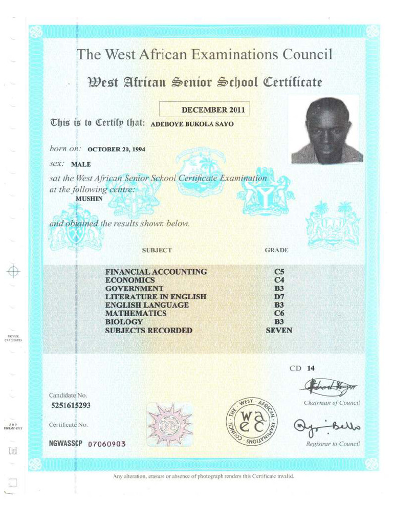 Waec Certificate | PDF