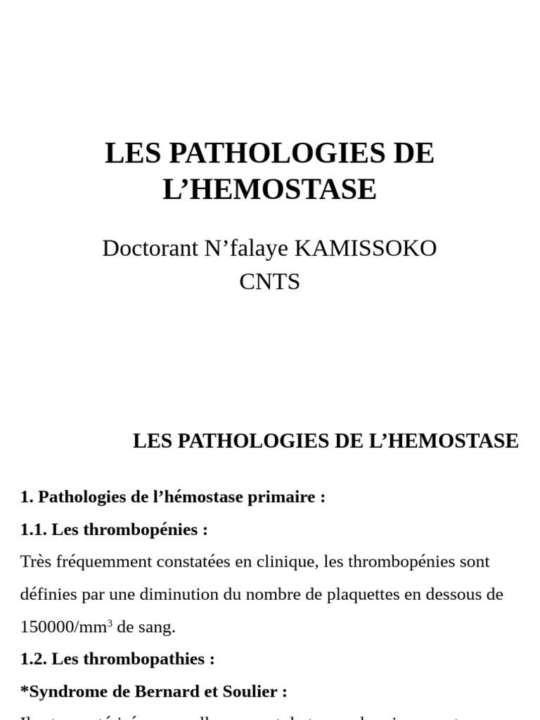 Pathologies de l'Hémostase et Coagulation | PDF | Hémostasie | Hémophilie